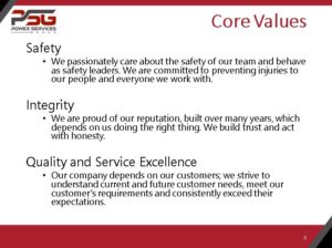 PSG Presentation – Core Values | Power Services Group